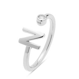 Luxenter 925 Sterling Silber Ring mit rhodiniertem Brillant Zirkonia - Alphabet