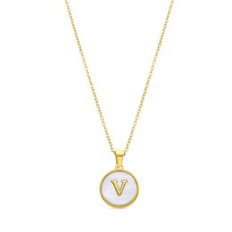 Luxenter-Halskette aus wei&szlig;em Perlmutt in 18 Karat Gelbgold - Alphabet