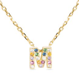 Luxenter Alphabet-Halskette aus 925er Sterling Silber und mehrfarbigen Zirkonia mit 18k Gelbgold-Beschichtung