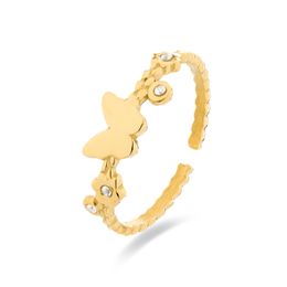 Luxenter Ring mit funkelnden Zirkonia-Steinen, 18 Karat Gelbgold-Finish &ndash; Moki