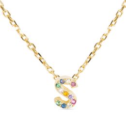 Luxenter Halskette aus 925er Sterlingsilber mit mehrfarbigen Zirkonias in 18K Gelbgold - Alphabet