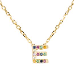 Luxenter Halskette aus 925er Sterlingsilber mit mehrfarbigen Zirkonias in 18K Gelbgold - Alphabet