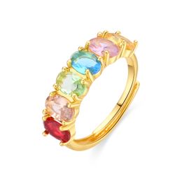 Luxenter Ring mit mehrfarbigen Zirkonia-Steinen, 18 Karat Gelbgold-Finish &ndash; Draghi