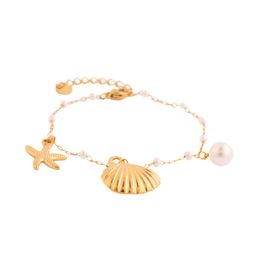 Luxenter Armband mit 18-kar&auml;tigem Gelbgold-Finish und wei&szlig;er Perle &ndash; Etbam