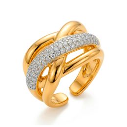 Luxenter Ring mit funkelnden Zirkonia-Steinen, 18 Karat Gelbgold-Finish &ndash; Gola