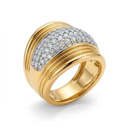 Luxenter Ring mit funkelnden Zirkonia-Steinen, 18 Karat Gelbgold-Finish &ndash; Lilfu