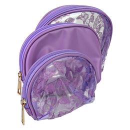 3-teiliges Damen-Kosmetiktaschen-Set mit Schmetterlingsdruck f&uuml;r Make-up und Toilettenartikel