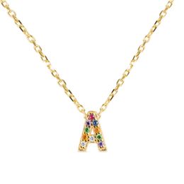 Luxenter, Alphabet-Halskette aus 925er Sterlingsilber und mehrfarbigen Zirkonen mit 18 Karat Gelbgoldplattierung