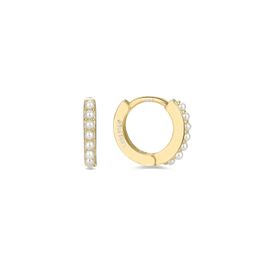 Luxenter Sterling Silber 925 Ohrringe mit wei&szlig;er Perle in 18K Gelbgold - Leofcar