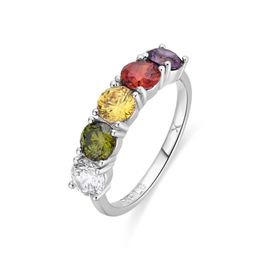 Luxenter-Ring aus Metalllegierung und mehrfarbigem Zirkonia mit Rhodium - Mund