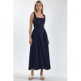 Quadratischer Kragen Midikleid mit G&uuml;rtel