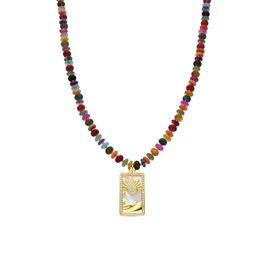 Luxenter 925 Sterlingsilber- und mehrfarbiges Achat-Halsband mit 18-karat-Gelbgold-Finish &ndash; Laha