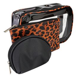3-teiliges Damen Kosmetikbeutel-Set mit Leopardenmuster - Make-up- und Toilettenreise-Taschen
