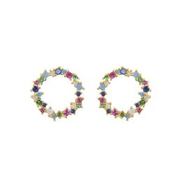 Luxenter Sterling Silber 925 Ohrringe mit mehrfarbigen Zirkonia in 18K Gelbgold - Thilak