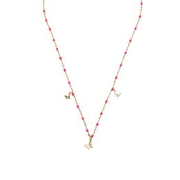 Luxenter 925 Sterlingsilber und rosa lackierte Halskette mit 18 Karat Gelbgold - Zumre