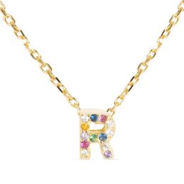 Luxenter Halskette aus 925er Sterlingsilber mit mehrfarbigen Zirkonia, veredelt mit 18 Karat Gelbgold - Alphabet
