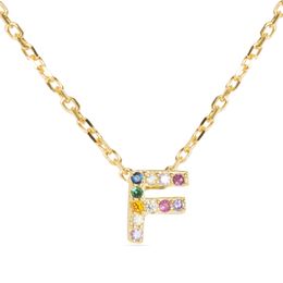 Luxenter Halskette aus 925er Sterlingsilber mit mehrfarbigen Zirkonias in 18K Gelbgold - Alphabet
