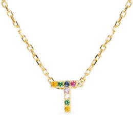 Luxenter Halskette aus 925er Sterlingsilber mit mehrfarbigen Zirkonias in 18K Gelbgold - Alphabet