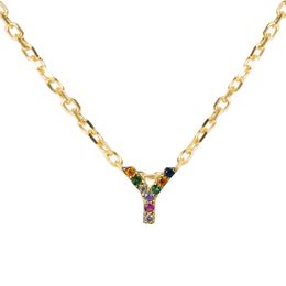Luxenter Halskette aus 925er Sterlingsilber mit mehrfarbigen Zirkonias in 18K Gelbgold - Alphabet