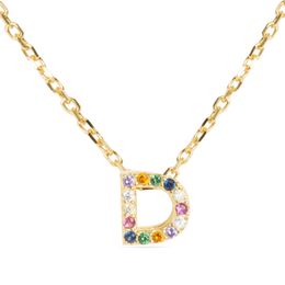 Luxenter Halskette aus 925er Sterlingsilber mit mehrfarbigen Zirkonias in 18K Gelbgold - Alphabet