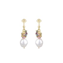 Luxenter Sterling Silber 925 Ohrringe mit wei&szlig;er Perle in 18K Gelbgold - Sahme