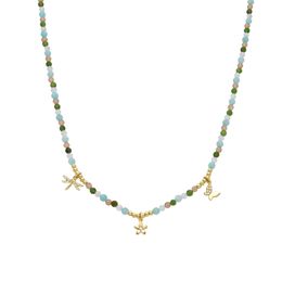 Luxenter Halskette aus 925er Sterlingsilber und gr&uuml;nem Kristall mit 18k Gelbgold-Finish - Lok