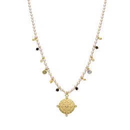 Luxenter Halskette aus 925er Sterling Silber und 18k Gold mit wei&szlig;en Perlen - Thydo
