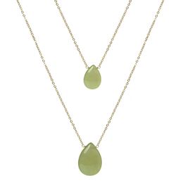 Luxenter Halskette, Metalllegierung Abelia und gr&uuml;ne Jade, 18K vergoldet