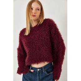 Strukturierter Kurzpullover mit Pl&uuml;schdetails
