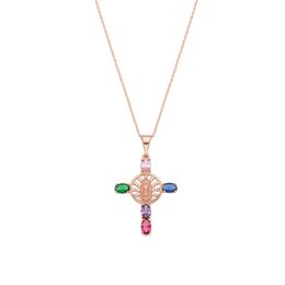 Luxenter-Halskette aus Metalllegierung und mehrfarbigem Zirkonia, gefertigt in 18-karat-Ros&eacute;gold &ndash; Kreuz