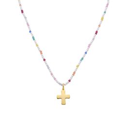 Luxenter 925 Sterlingsilber und mehrfarbige Zirkonia-Halskette mit 18-karat-Gelbgold - Kreuz