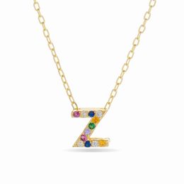 Luxenter Alphabet-Halskette aus 925er Sterlingsilber und mehrfarbigen Zirkonen mit 18 Karat Gelbgoldplattierung