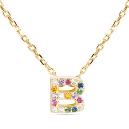 Luxenter Halskette aus 925er Sterlingsilber mit mehrfarbigen Zirkonias in 18K Gelbgold - Alphabet