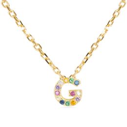 Luxenter Halskette aus 925er Sterlingsilber mit mehrfarbigen Zirkonias in 18K Gelbgold - Alphabet