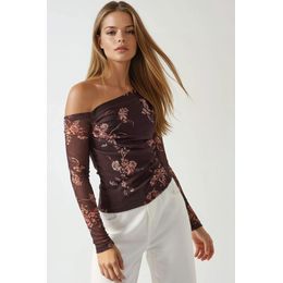 Asymmetrische Kragen-T&uuml;llbluse