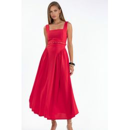 Quadratischer Kragen G&uuml;rtelt Midi-Kleid