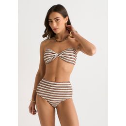 Braunes Bikini-H&ouml;schen mit strukturierten Streifen und hoher Taille