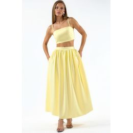 Tailliertes Langrock- und Crop-Top-Zweiteiler-Set mit Taschen