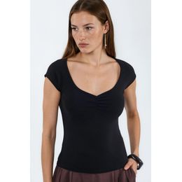 V-Ausschnitt Kurzarm Drapierte Bluse
