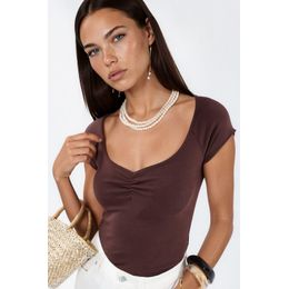V-Ausschnitt Kurzarm Drapierte Bluse