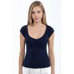 V-Ausschnitt Kurzarm Drapierte Bluse