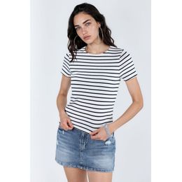 Gestreiftes Rundhalsausschnitt Baumwoll-T-Shirt