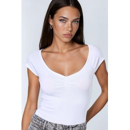 V-Ausschnitt Kurzarm Drapierte Bluse