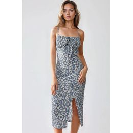 Allover Blumenmuster Bodycon Midi Kleid mit Schlitz