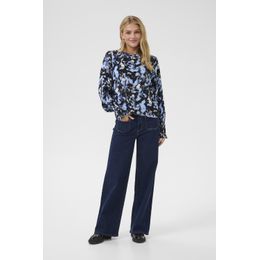 Kaffe Langarm-Bluse Regular fit Black/Blue Graphic Strokes black blue