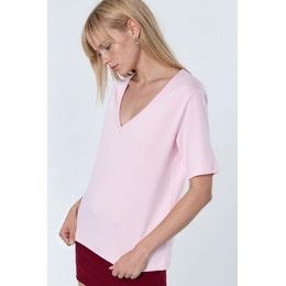 V-Ausschnitt Unifarben Regul&auml;re Passform Baumwoll-T-Shirt