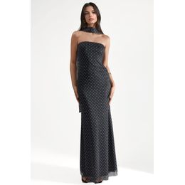 P&uuml;nktchen Tr&auml;gerloses Maxikleid mit Schals Detail