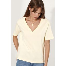 V-Ausschnitt Unifarben Regul&auml;r Fit Baumwoll-T-Shirt