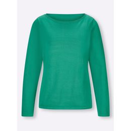 Heine Witt Damen Baumwollpullover mit leichtem U-Boot-Ausschnitt, gr&uuml;n, Gr&ouml;&szlig;e 50