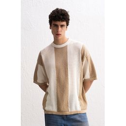 Gestreiftes Strickwaren Rundhals-T-Shirt